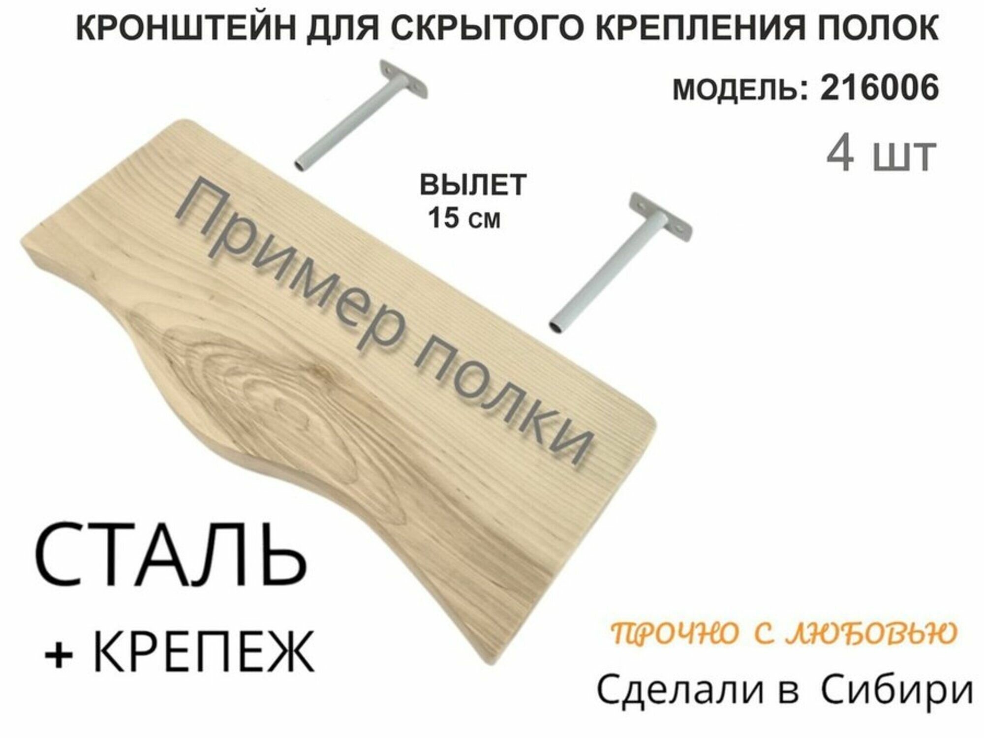 Кронштейн для скрытого крепления полок,12х150мм, серый, в наборе 4шт без полки
