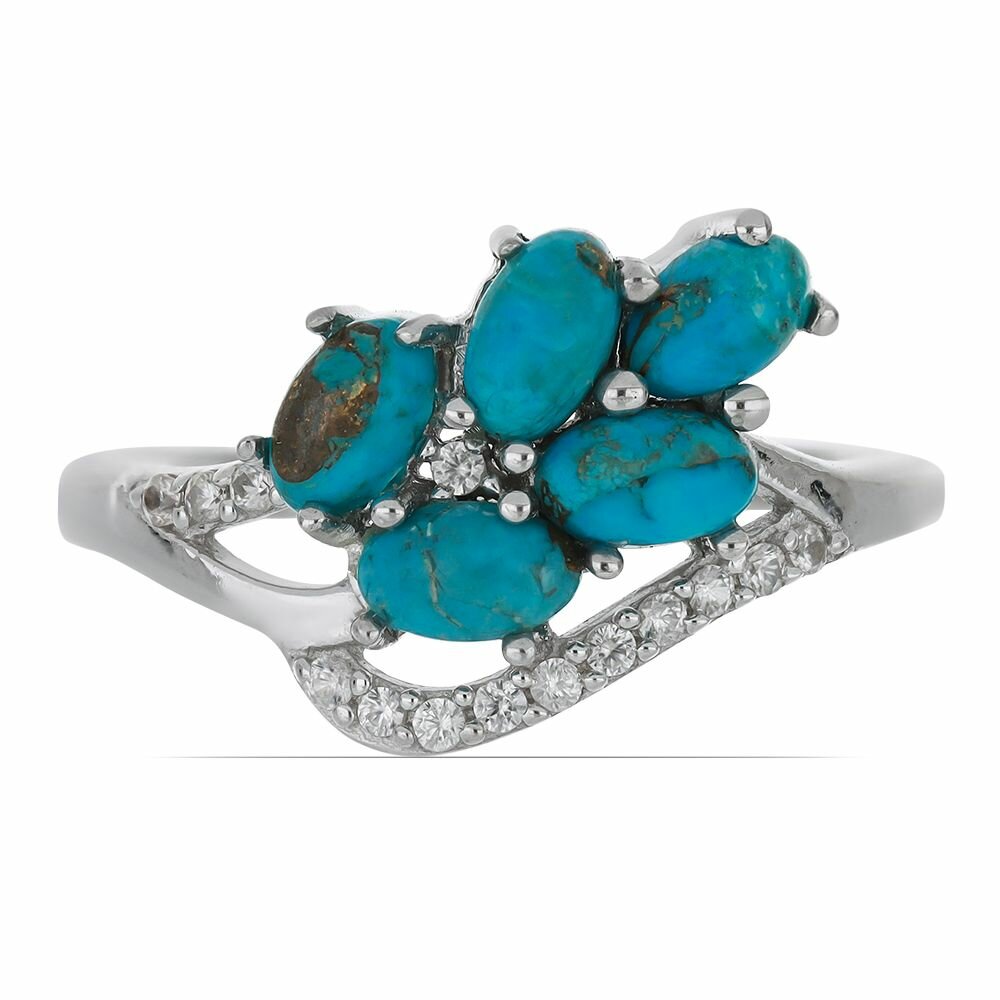 Кольцо, серебро, 925 проба, родирование, бирюза, циркон