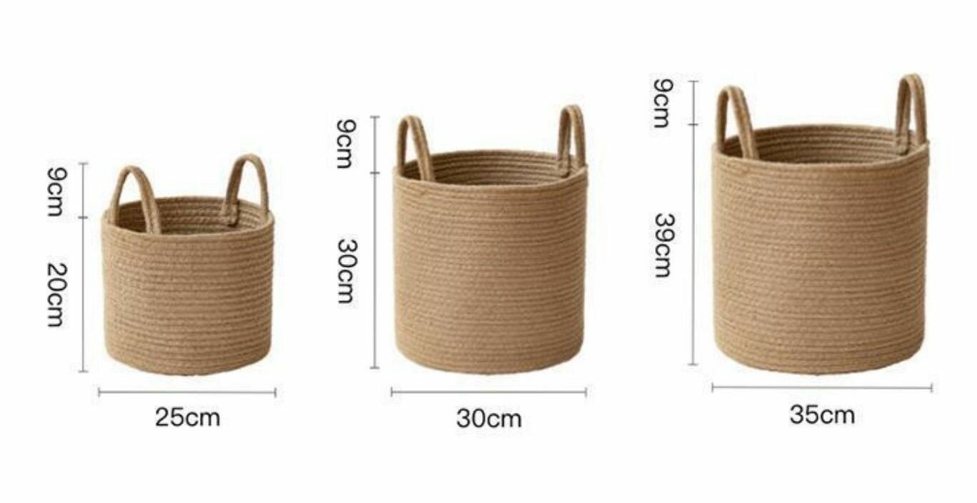 Корзина для белья "Без бренда", 27л, джутовая веревка, крышка отсутствует, коричневая, 30х39см