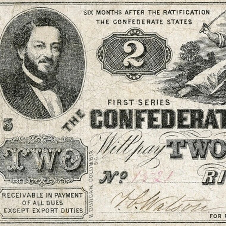 2 доллара 1862 Конфедерация Ричмонд 1 серия, сувенирная копия, банкноты и купюры редкие коллекционные