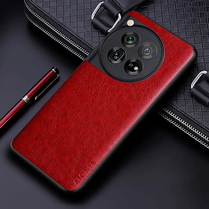 Роскошный кожаный чехол для Oneplus 12 12R Funda Business, однотонный мягкий чехол для телефона из ПК, чехол Funda Capa Красный, Red, Oneplus 12