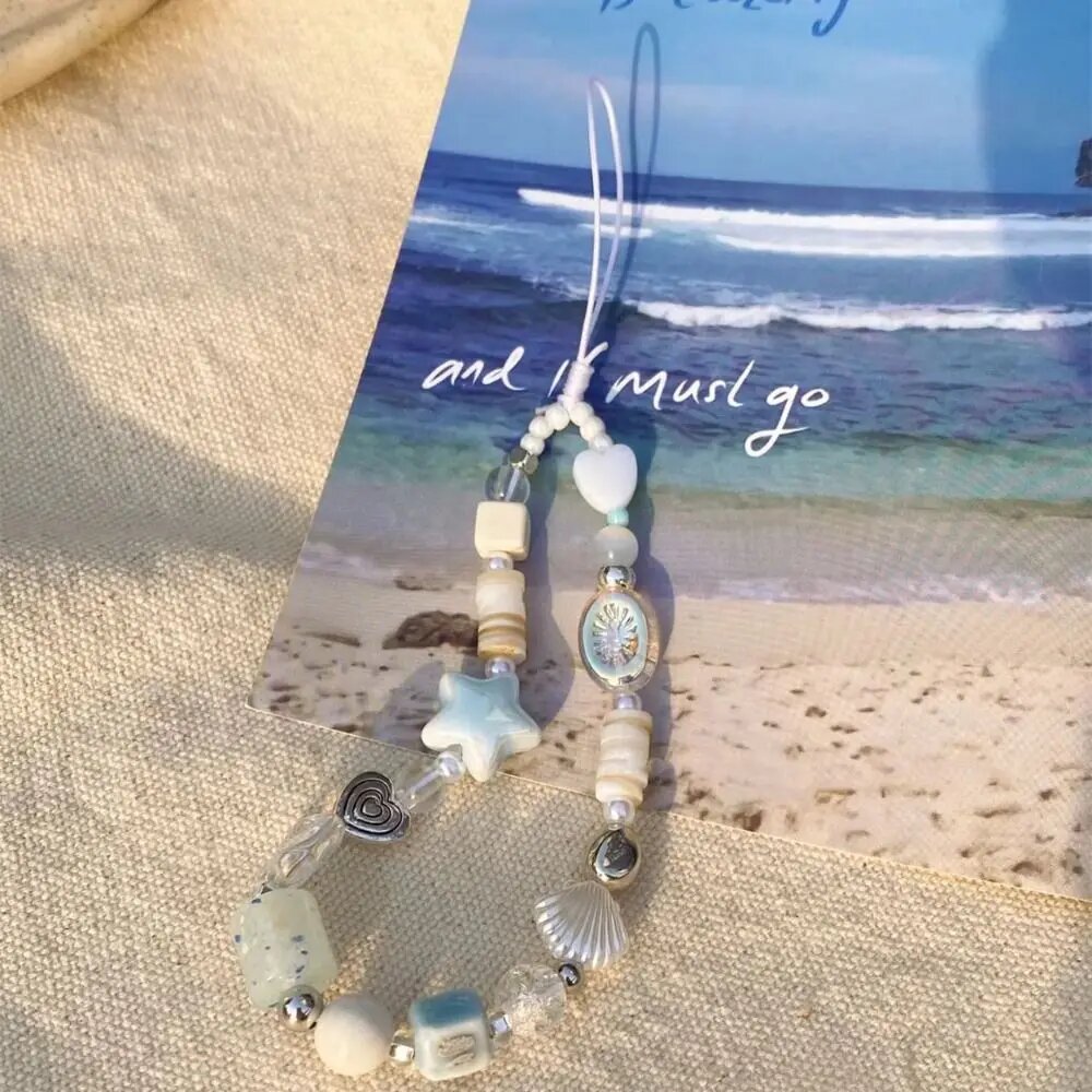 Цветочный Звездный сотовый телефон, искусственный Бриз, ремешок на запястье для сотового телефона, Милый Летний брелок для сотового телефона с бусинами