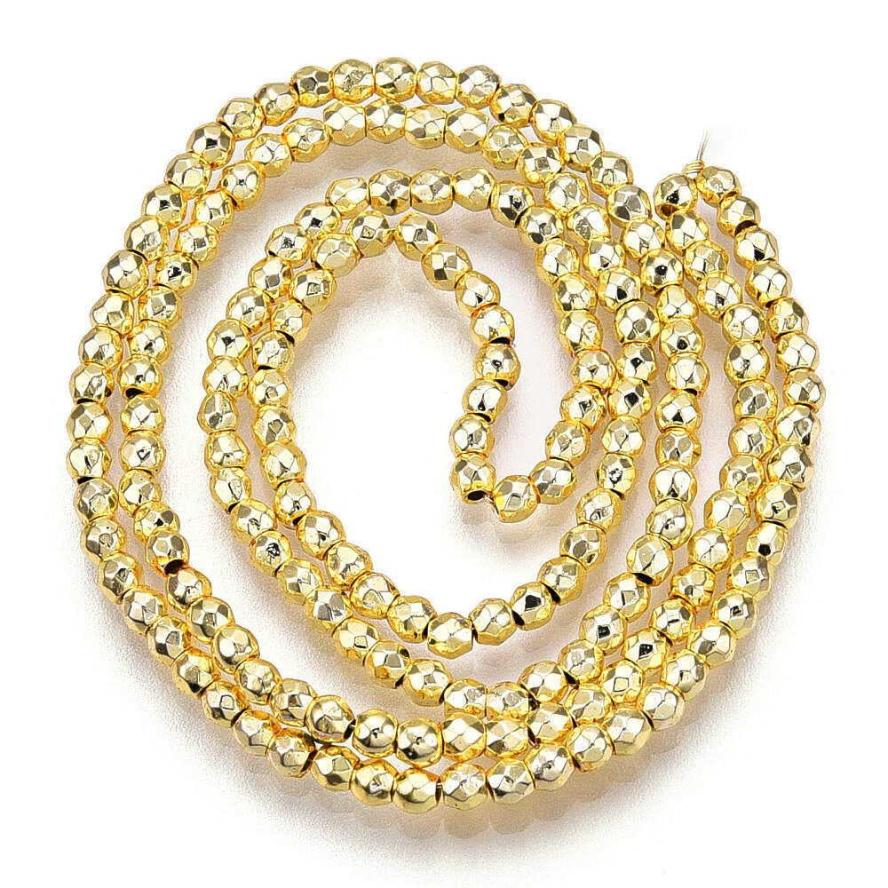 Бусины каменные гематит, металлизированный, золотой, гранёный, 2мм, 190 шт, низка