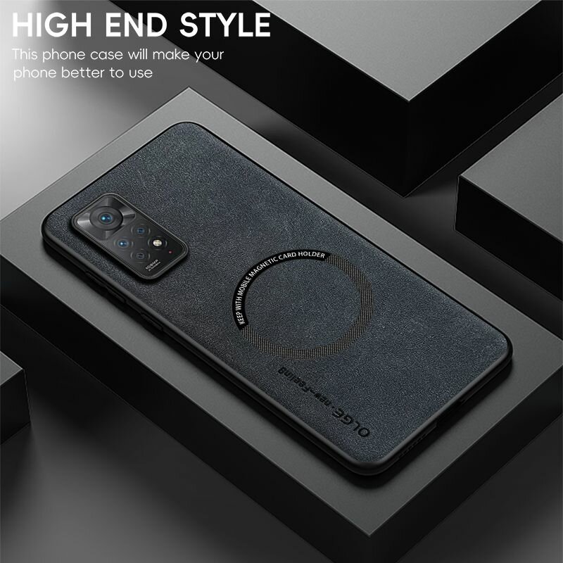 OLGE Роскошная кожа MagSafe чехол Для Xiaomi Redmi Note 11 4G и Xiaomi Redmi Note 11S (Сяоми Редми Ноут 11 и Ксиаоми Редми Нот 11с) кожаный