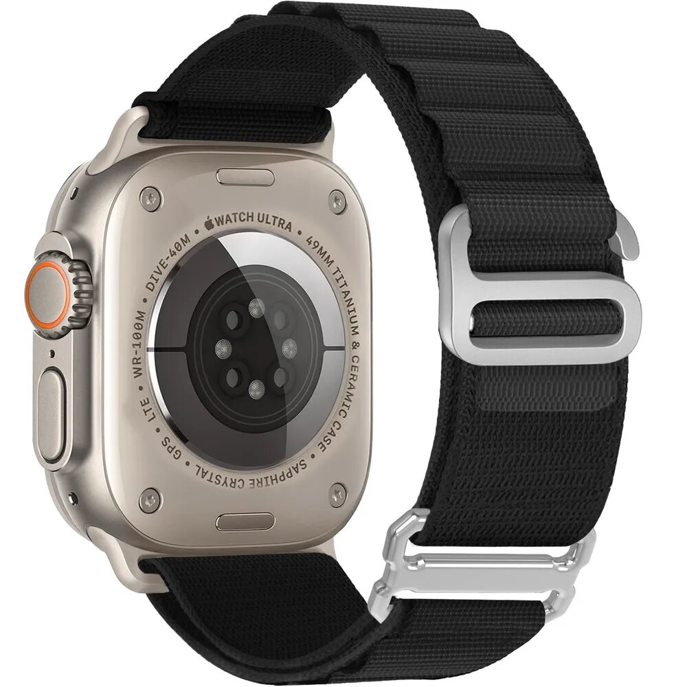 Ремешок для часов Apple Watch 42/44/45/49 mm , серия 1-9, Альпийская петля, черный