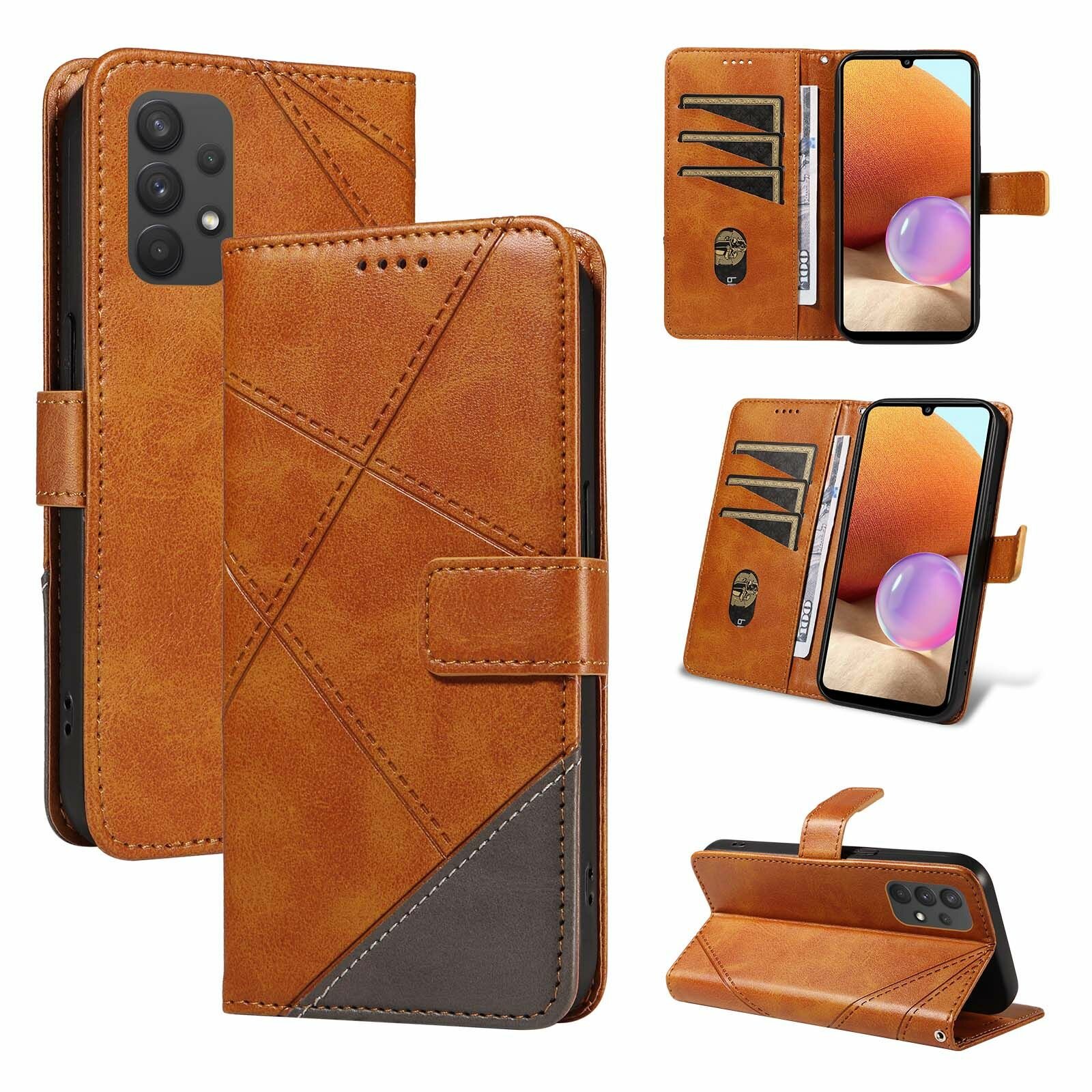 YIKATU Чехол книжка для Samsung Galaxy A32 4G (A325)/ Самсунг Галакси А32 (А325) кожаный черный с магнитной застежкой, flip чехол с функцией подставки, С вытяжным шнуром