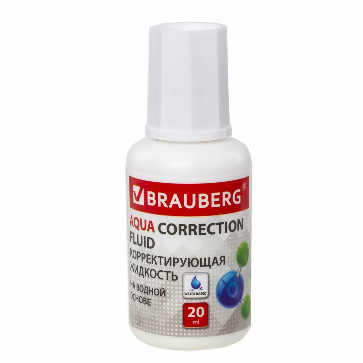 Корректирующая жидкость Brauberg Aqua, 20мл, с кисточкой, на водной основе (228643), 24шт.