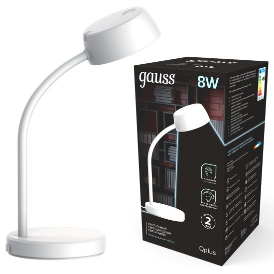 Настольная лампа Gauss Qplus GTL601 8W 600lm 4000K 170-265V белый диммируемый LED 1/8