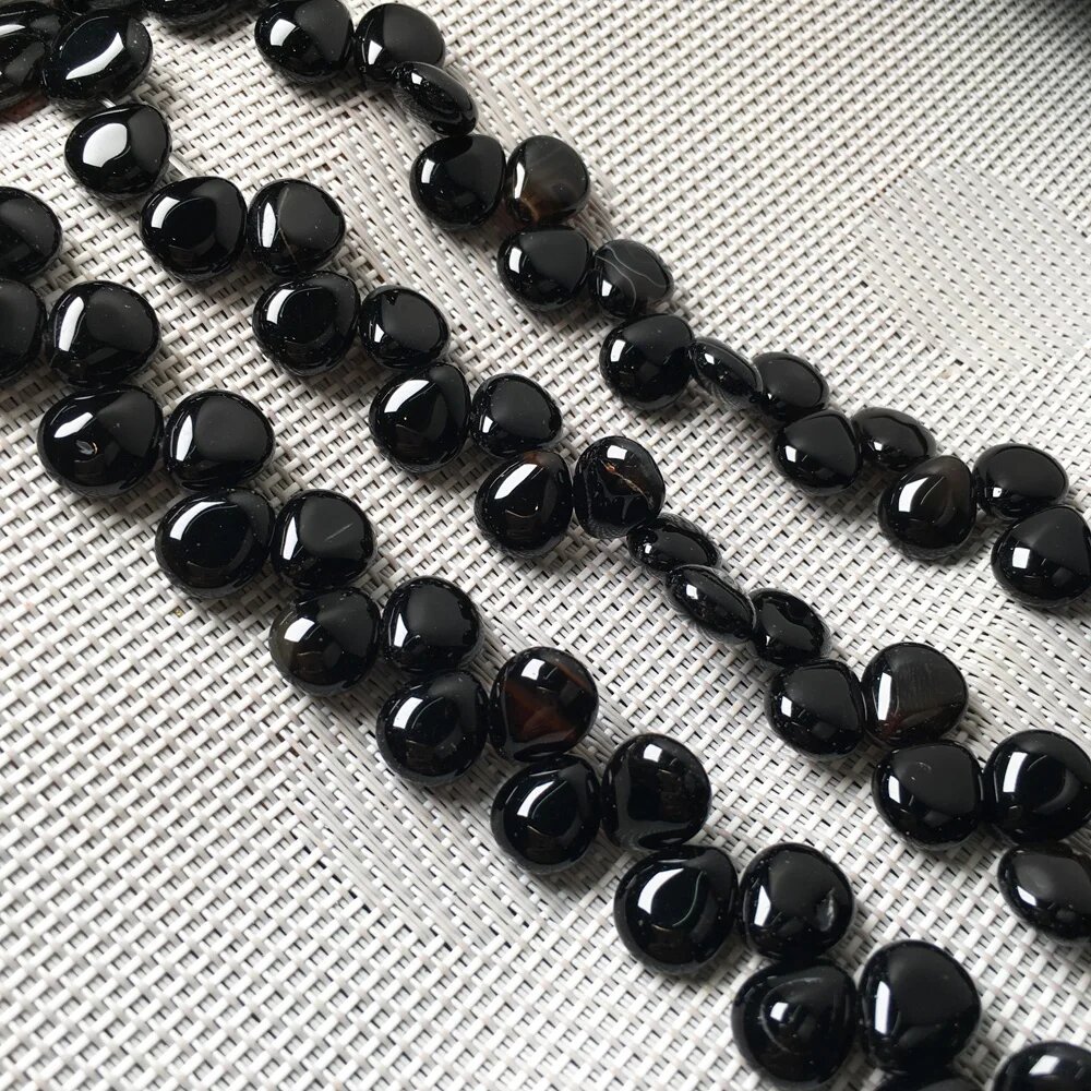 Натуральные каменные бусины капли воды 33 шт. Черный, Black Agate