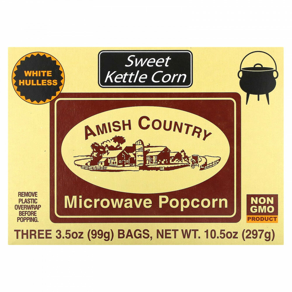 Amish Country Popcorn, попкорн для микроволновой печи, сладко-солёный вкус, 3 пакетика по 99 г (3,5 унции)