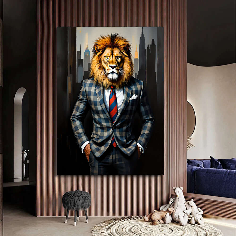 Картина "Лев", на холсте, на деревянном подрамнике, 50x70 см, в стиле поп-арт