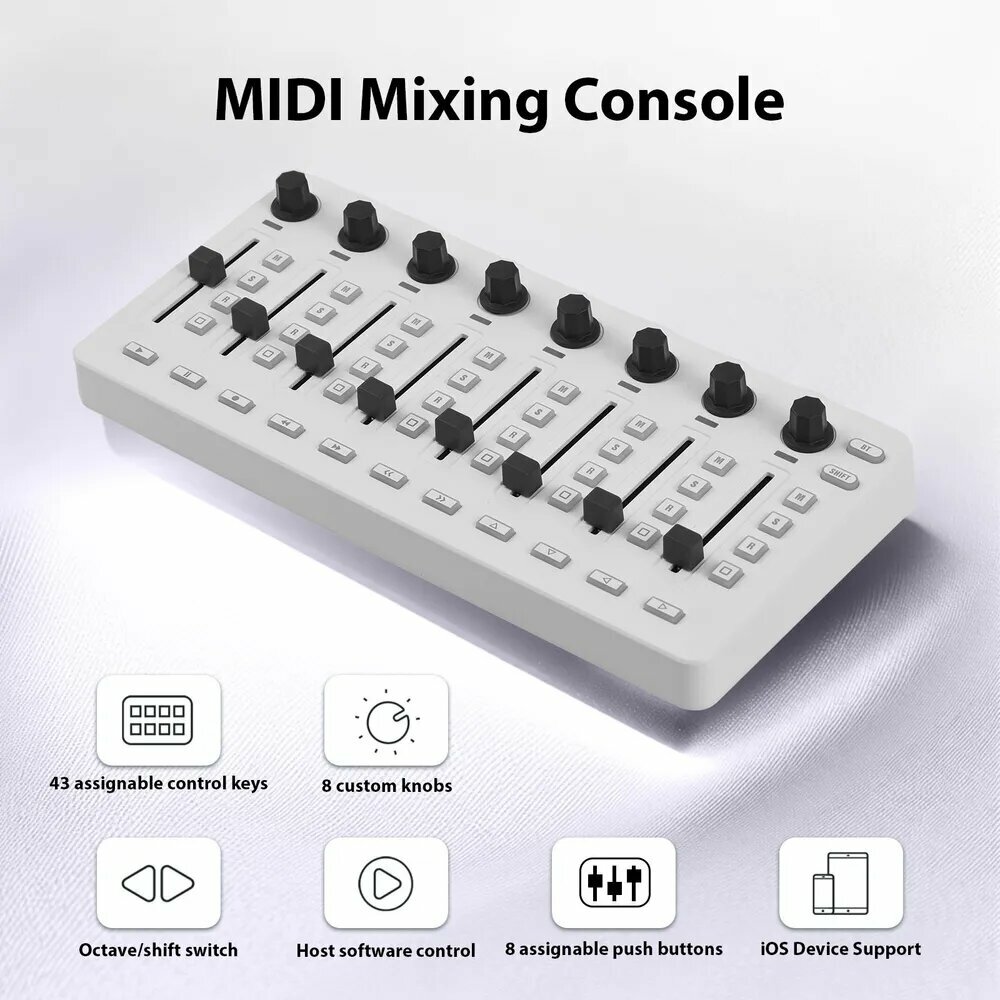 MIDI-управление Микшерный пульт MIDI с 43 кнопками, 8 регуляторами, 8 кнопками,