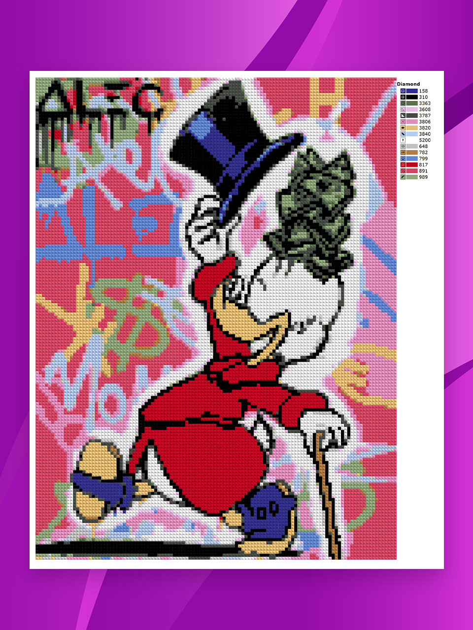 Алмазная мозаика без подрамника - вышивка Скрудж Макдак 30 х 40 см