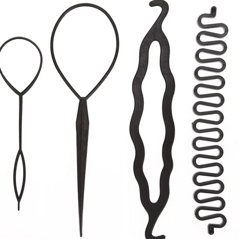 Набор инструментов для плетения волос Black Twister 4шт