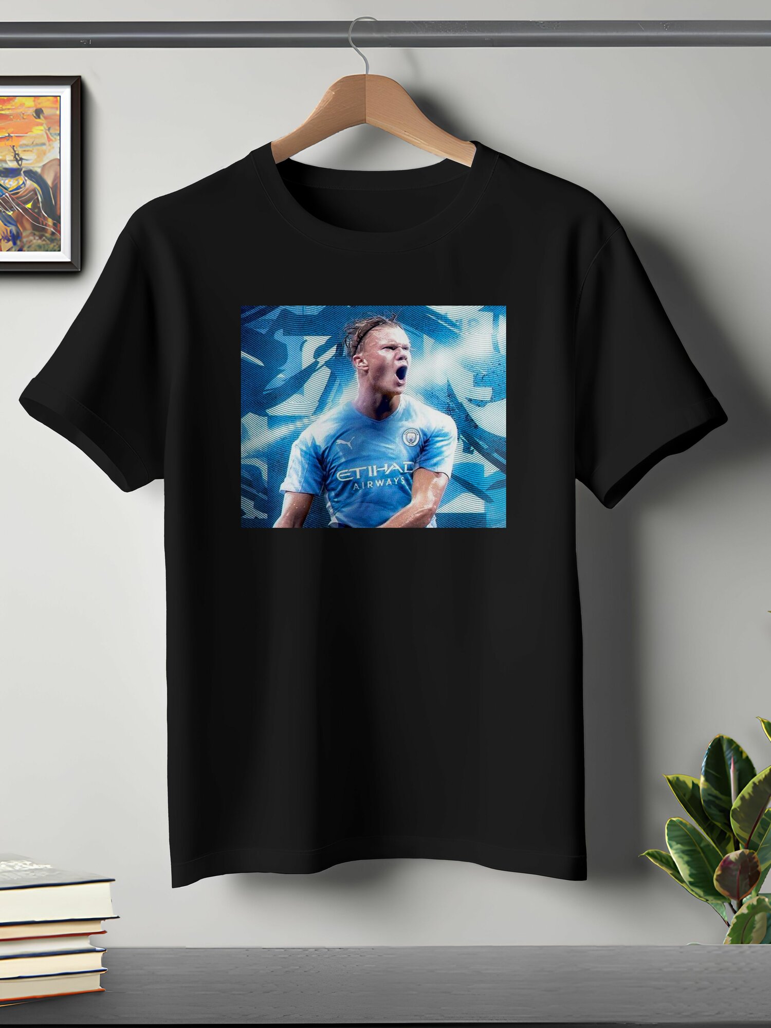 Футболка  Детская ONEQ 134 (9-10) размер с принтом Эрлинг Холланд, черная