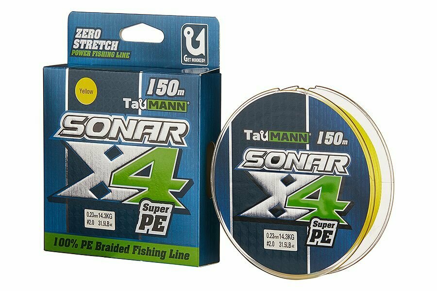 TauMANN Леска плетёная Sonar PE X4 150m #2.0 (0.23mm) Yellow