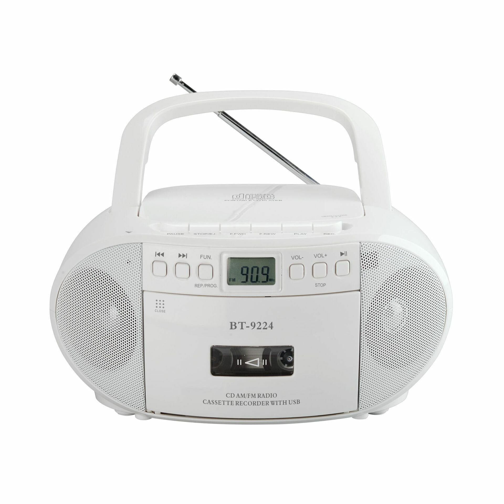 Портативный CD-плеер Boombox BT-9224MU, белый, Bluetooth, пульт ДУ, питание от батареек и сети 220В