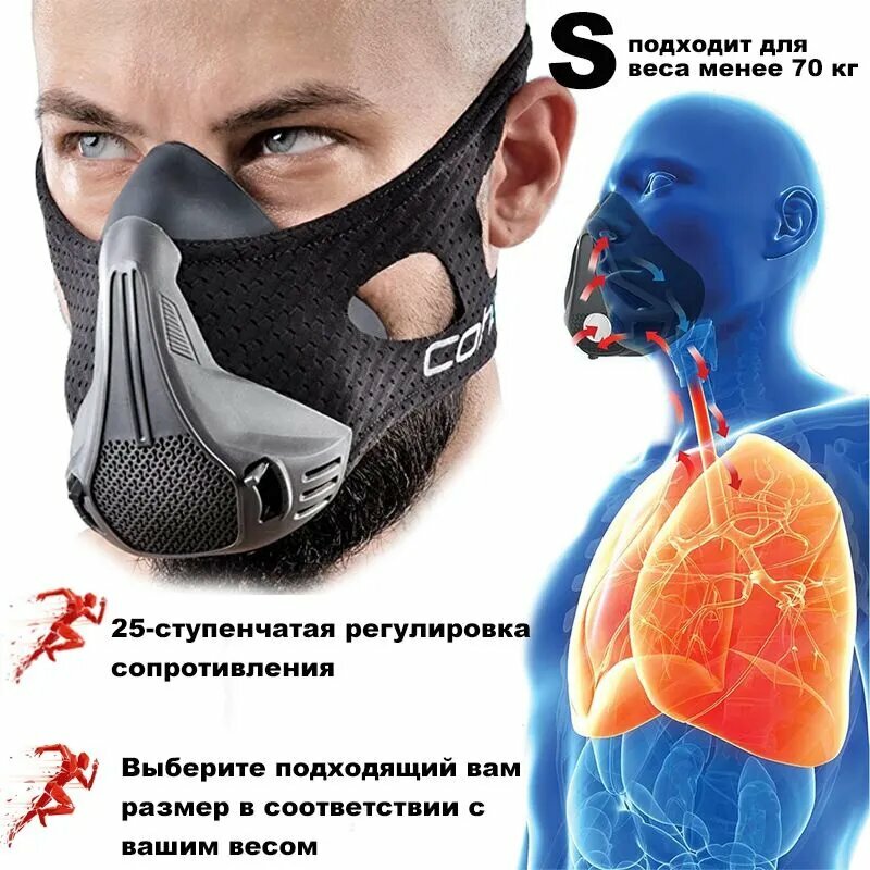 Спортивная маска, размер S, для женщин и мужчин, с 25 уровнями фильтрации, чёрная