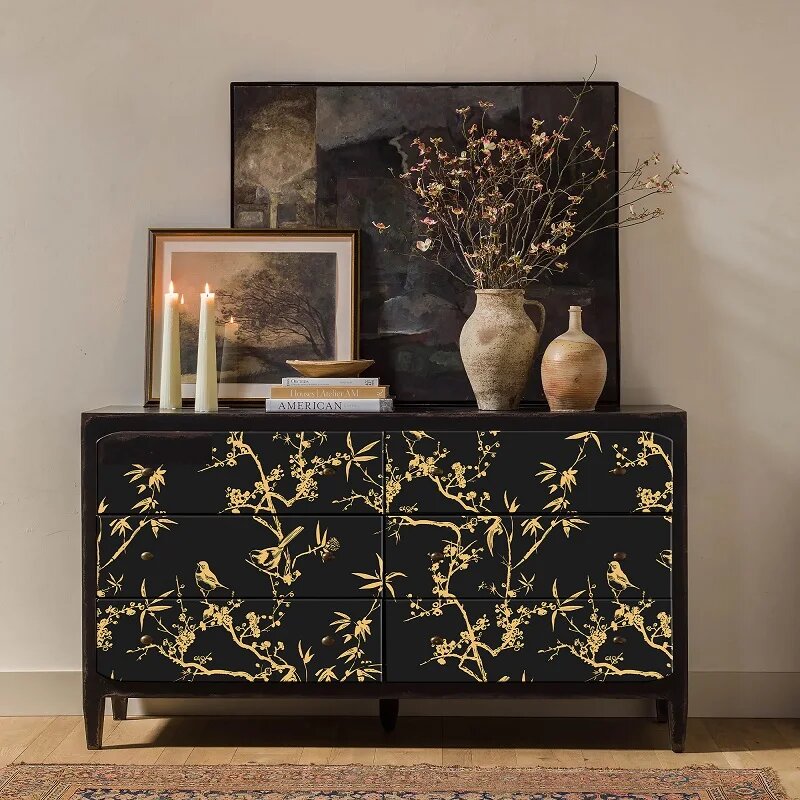 Виниловые самоклеящиеся обои Retro Black Leaf 44x150CM