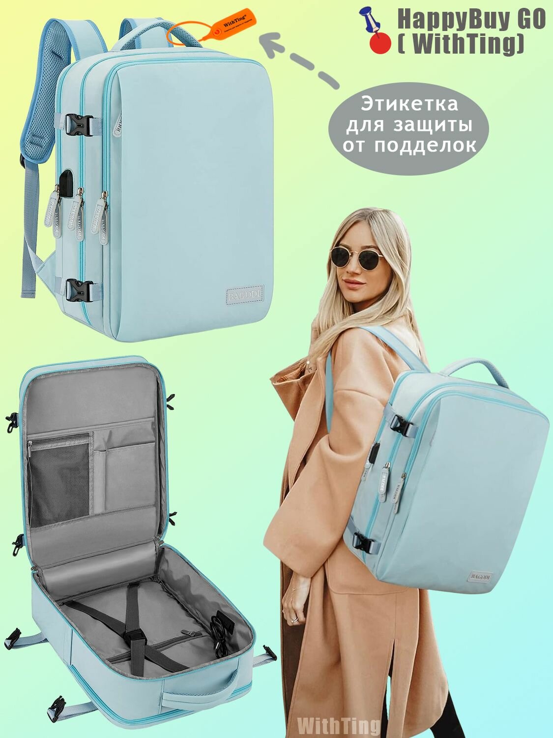 Чемодан, 15,6-дюймовый рюкзак для ручной клади, одобренный для полетов, Водонепроницаемый большой походный рюкзак объемом 40 литров