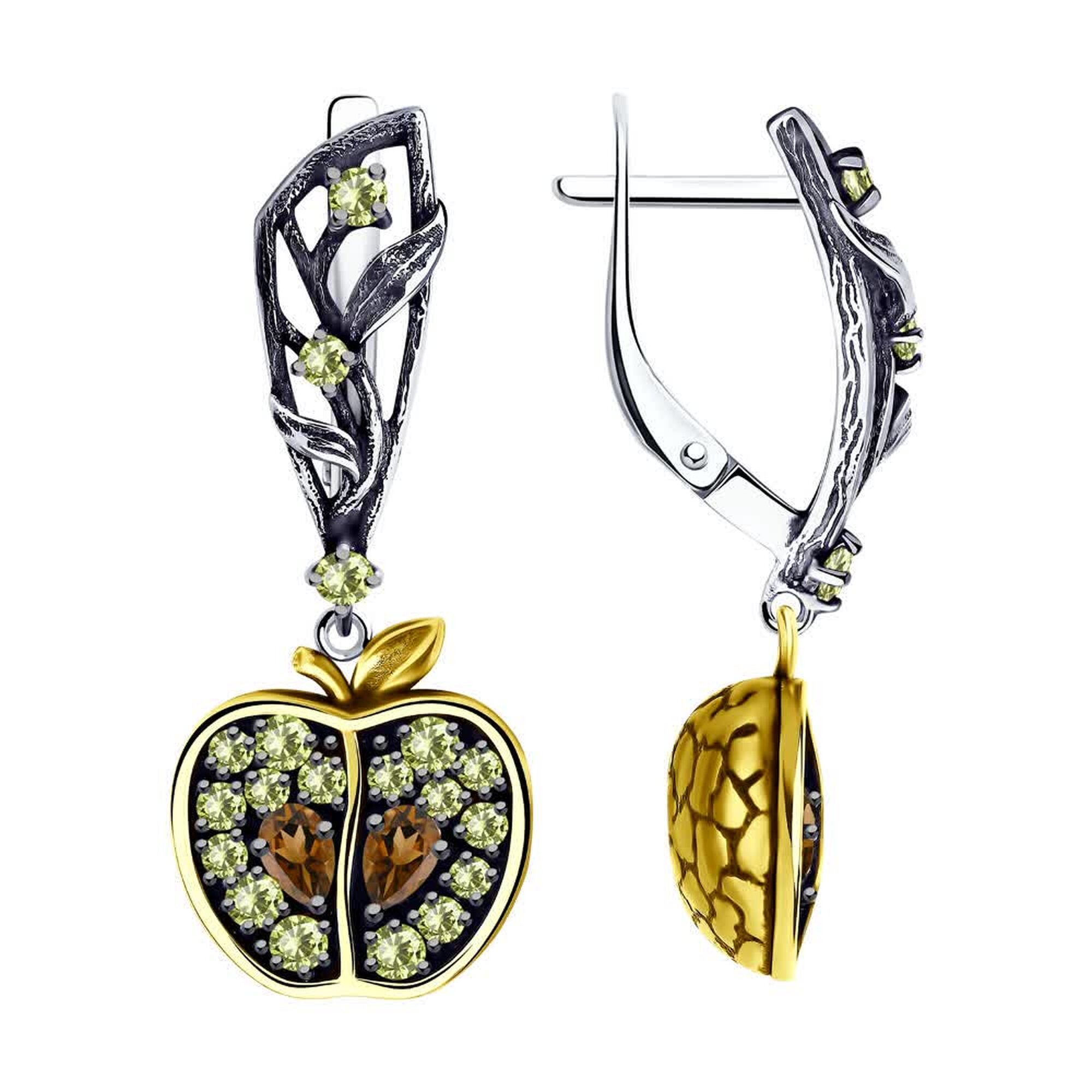 Серьги, серебро, 925 проба, золочение, фианит