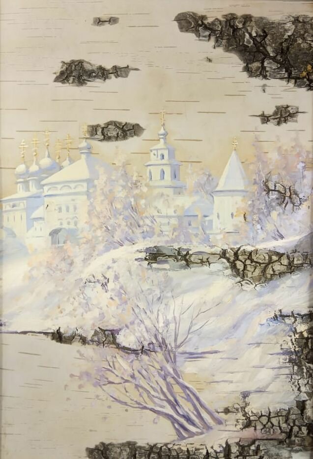 ART-Salon at Oktyabrskaya "У монастыря", 30х21 см, береста, масло, авторская работа
