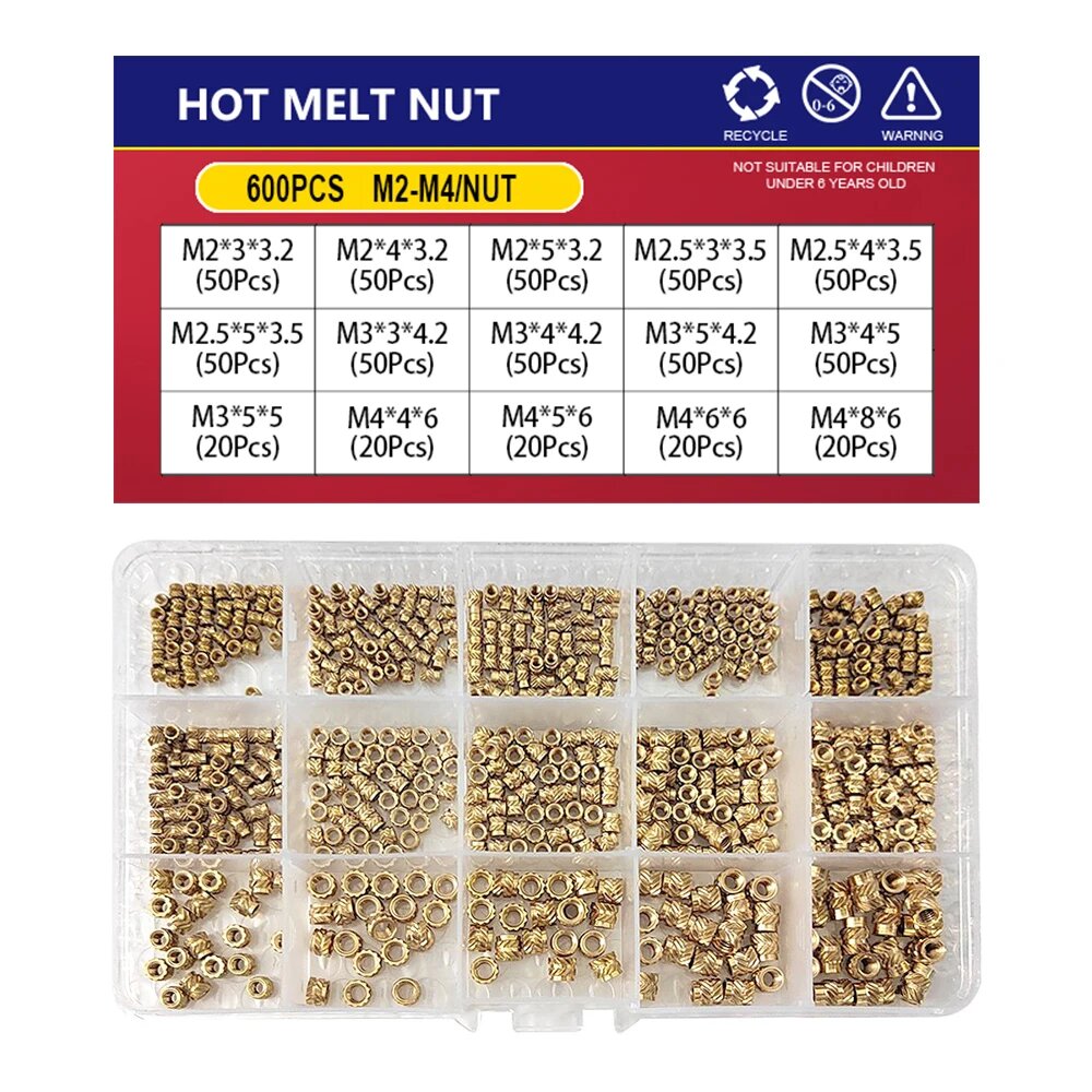 Комплект медных вставных гаек M2 M2.5 M3 M4 M5 M6 M2-M4 600pcs