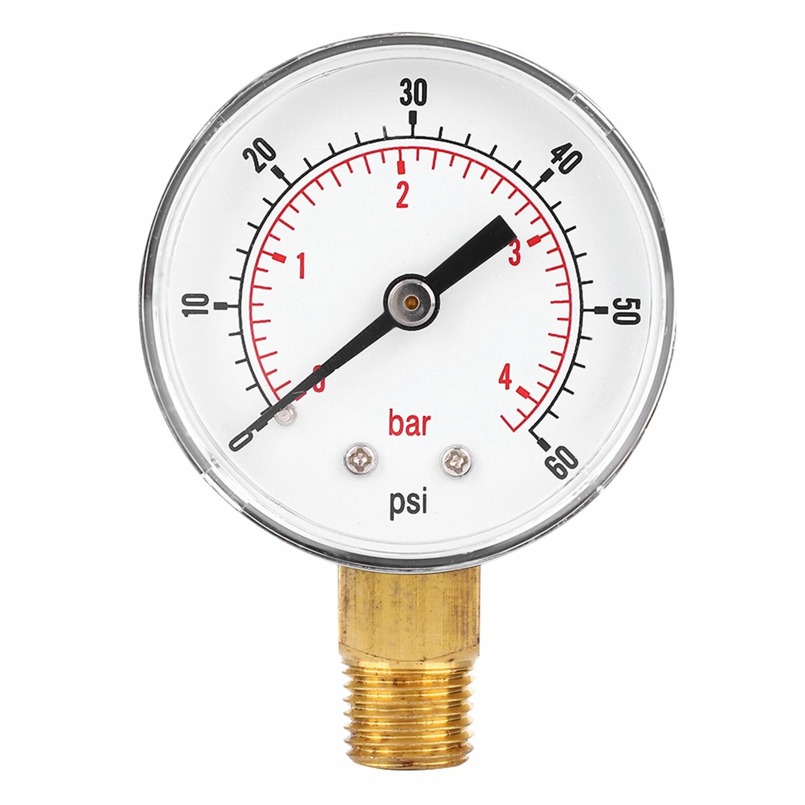 Манометр 50 мм 1/4"BSPT латунь, 0-60 psi/0-4 бар, для топлива, воздуха, масла, газа, воды
