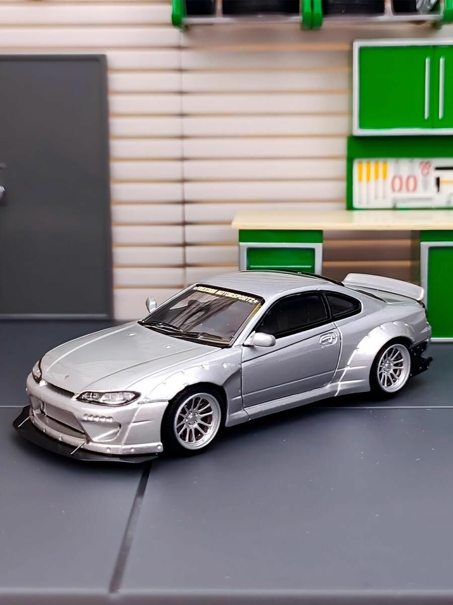 Машинка Street Weapon 1/64 Nissan Silvia Pandem Rocket Rabbit S15 Silver Die-cast Alloy Car Model Collection Toy Gift