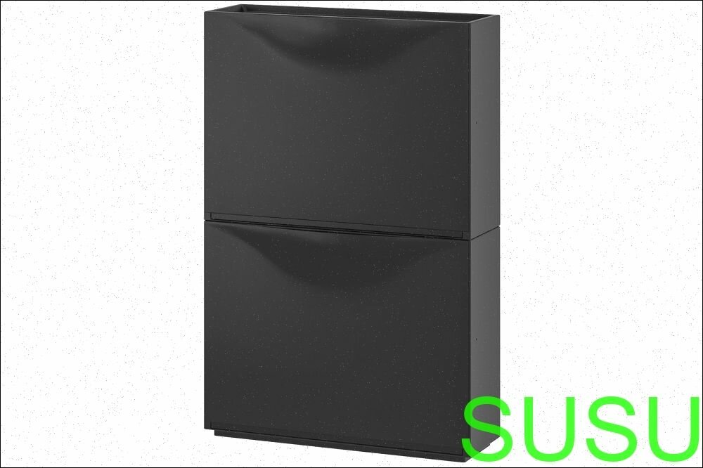 Настенная обувница закрытая, 2 модуля с откидными дверцами 51x39x16 см, полипропилен, черная — для узкой прихожей