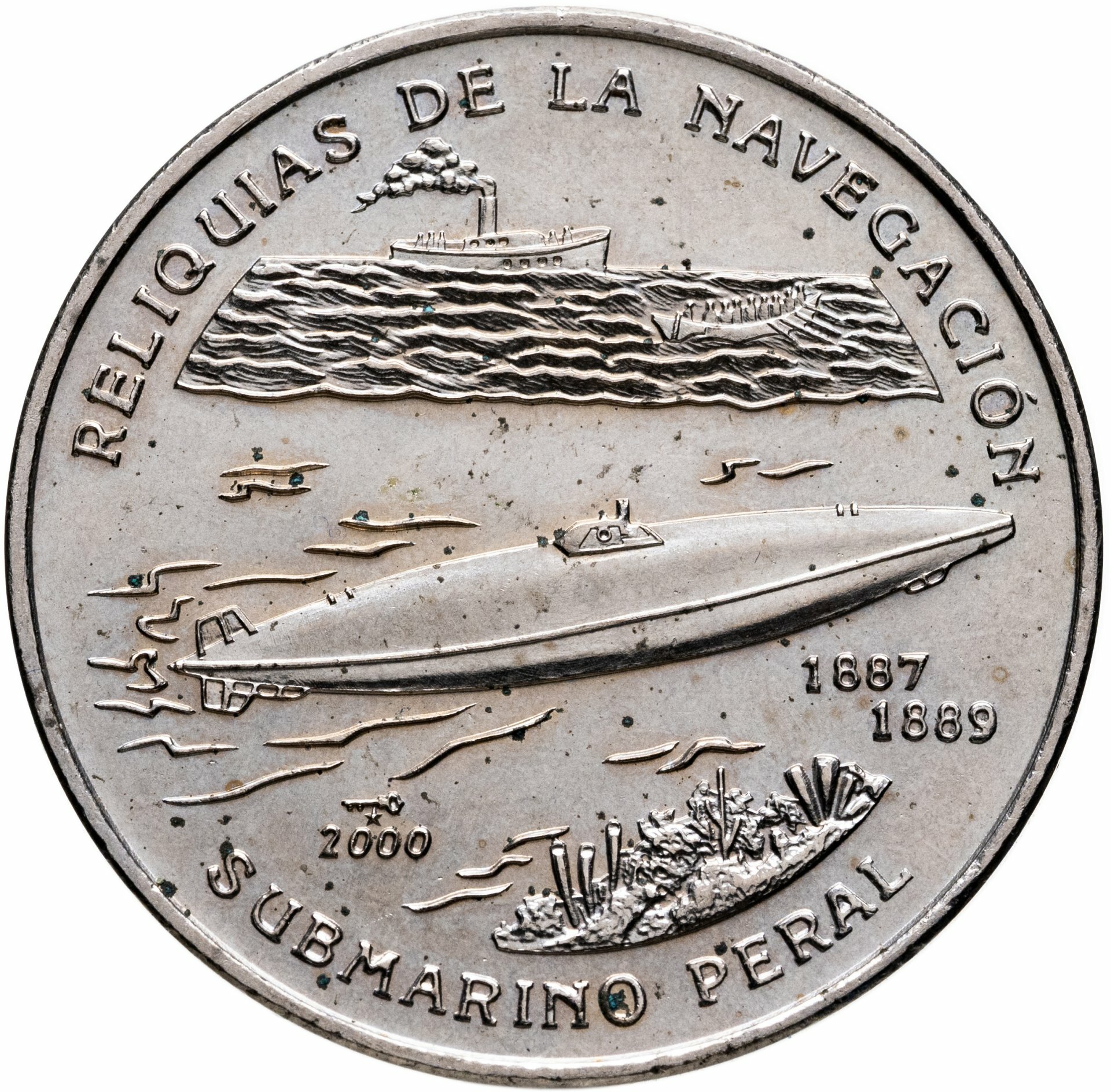 Куба 1 песо peso 2000 Реликвии судостроения - Подводная лодка "Пераль", Мельхиор медь-никель, в сохранности UNC