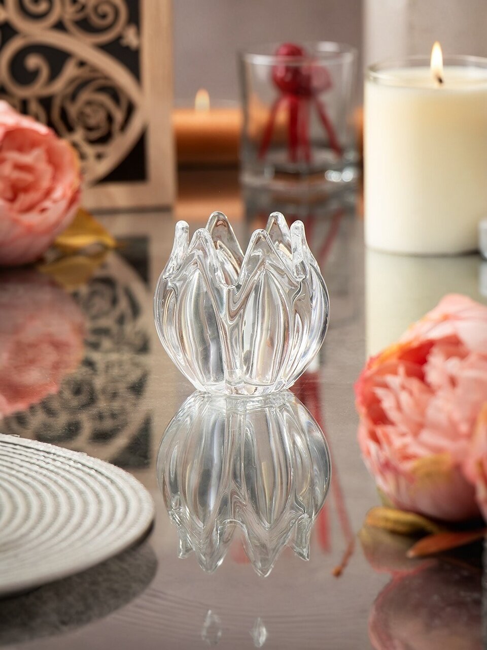 Подсвечник декоративный стеклянный для одной свечи, 5.5x7 см, Y4-4886