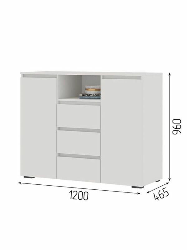 Комод для одежды из ЛДСП, 3 выдвижных ящика, белый цвет, 121х96х46 см, Хелен КМ 01