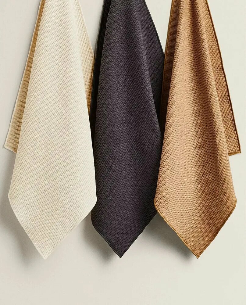 ZARA HOME Полотенце кухонное, Льняная фактура, 40x40, 3шт