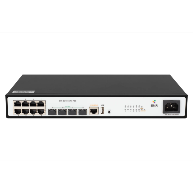 SNR-S2989G-8TX-POE SNR Управляемый PoE коммутатор уровня 2, 8 портов 10/100/1000Base-T с поддержкой PoE, 4 порта 1/10G