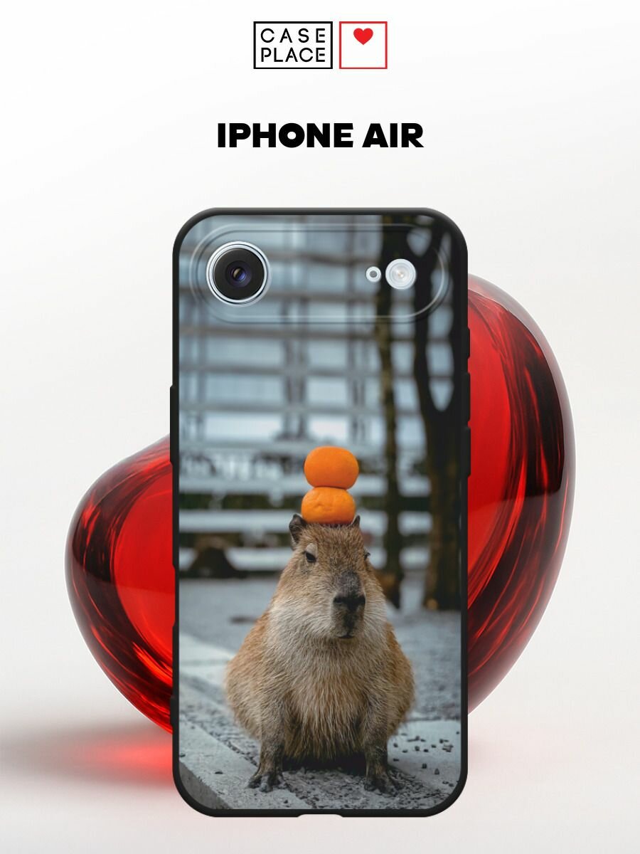 Черный матовый чехол на Apple iPhone 17 Air / Айфон 17 Эир с принтом Капибара медитирует