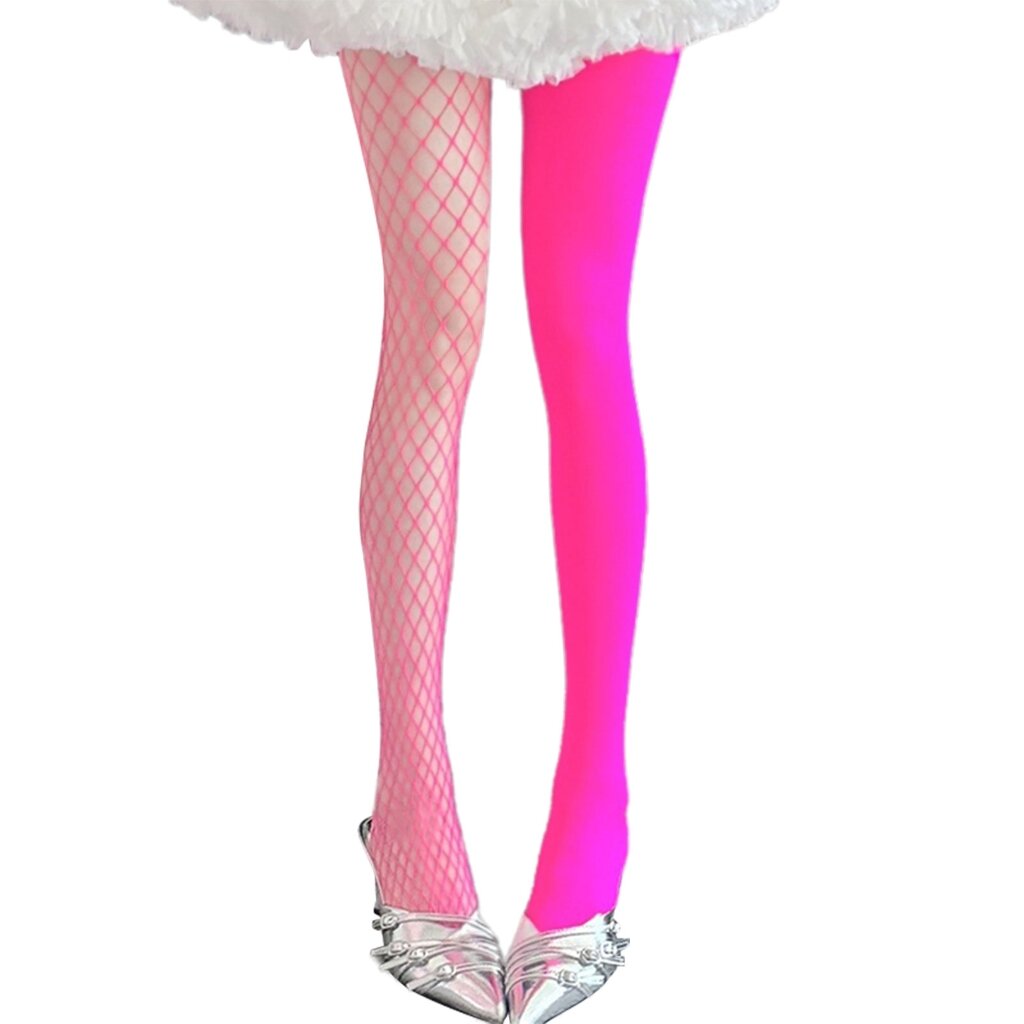 Колготки с бархатной строчкой в сеточку Lolita в тон-Средняя и крупная строчка розово-красного цвета