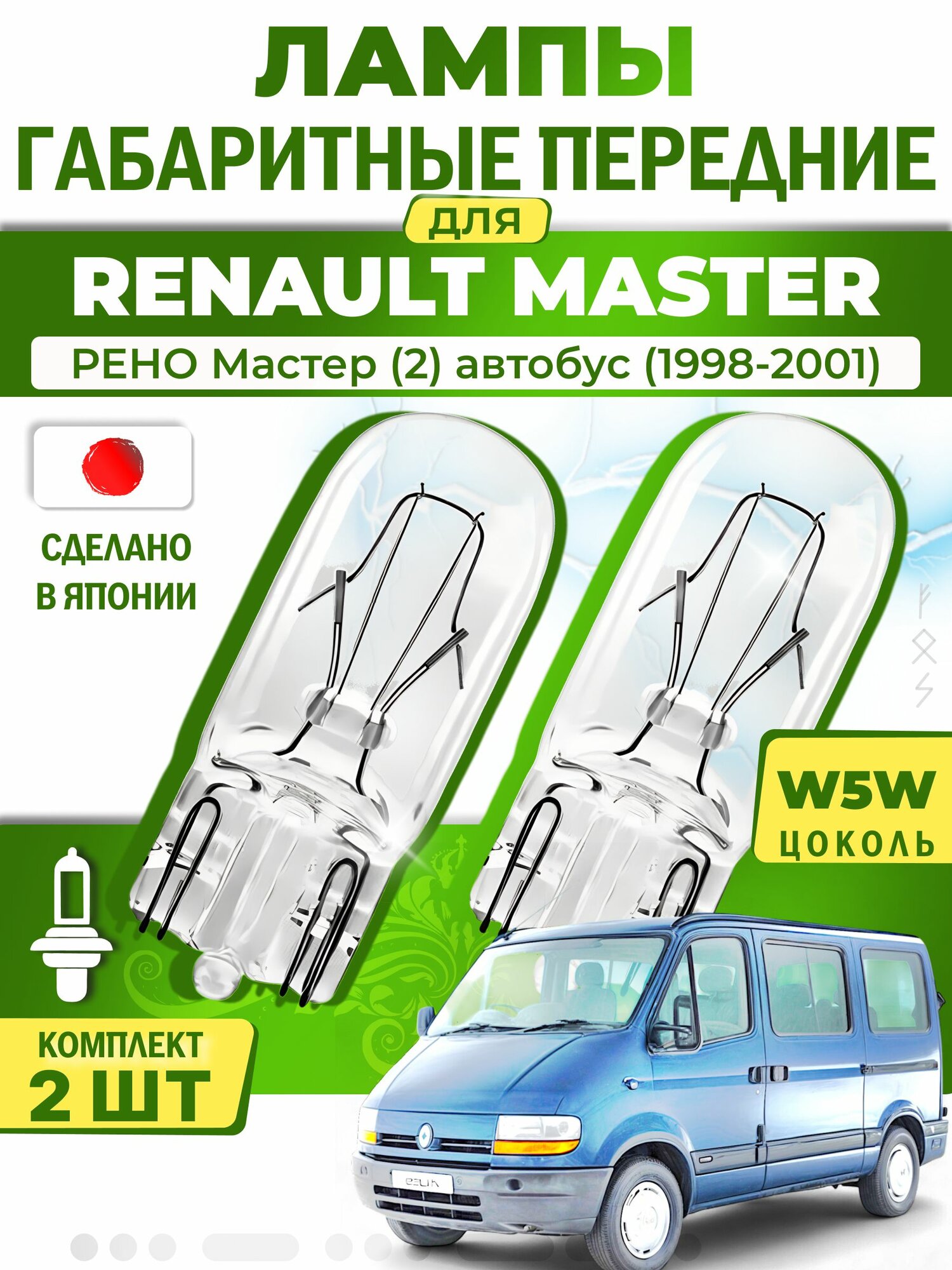 Японские лампы габаритные передние для RENAULT MASTER II Bus / рено Мастер (2) автобус (1998-2001), W5W (комплект 2шт) LYNXauto