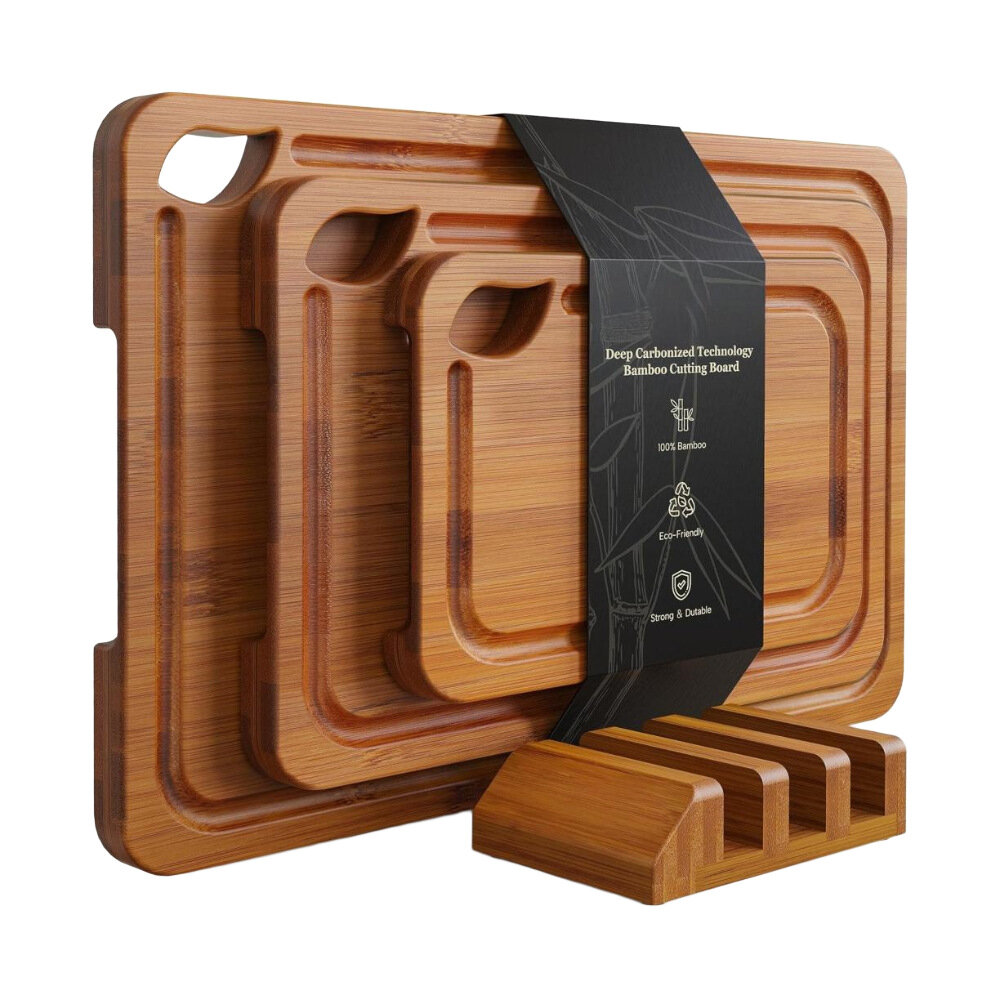 Карбонизированная разделочная доска для дома, разделочная доска из массива дерева, бамбуковая разделочная доска, набор из трех предметов, двусторонняя, подходит для использования на Amazon Cross-Border