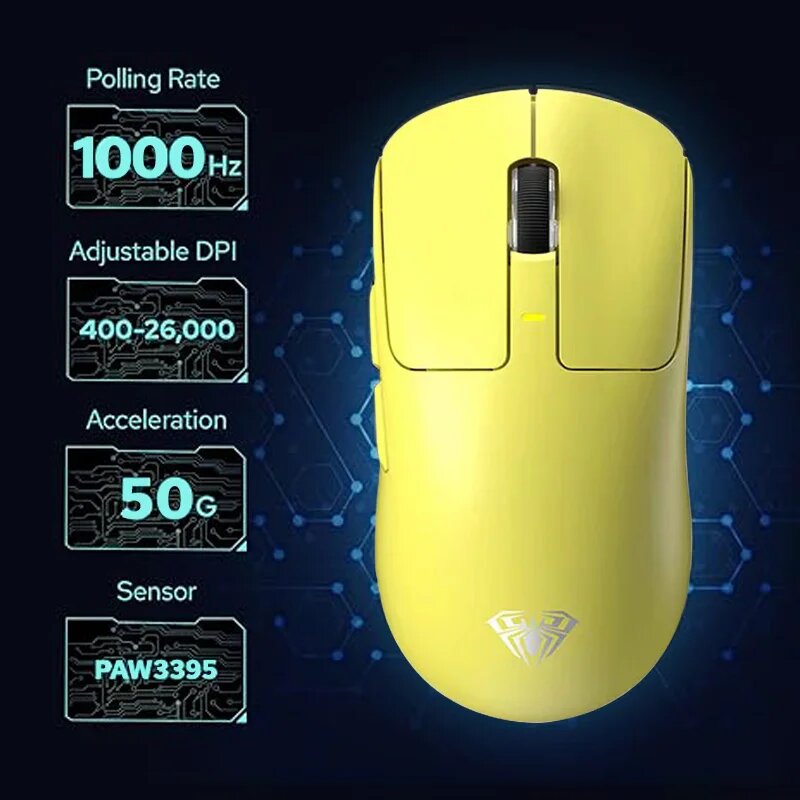 Беспроводная игровая мышь AULA SC680, Желтый, 1000Hz, DPI 400-26000, 5