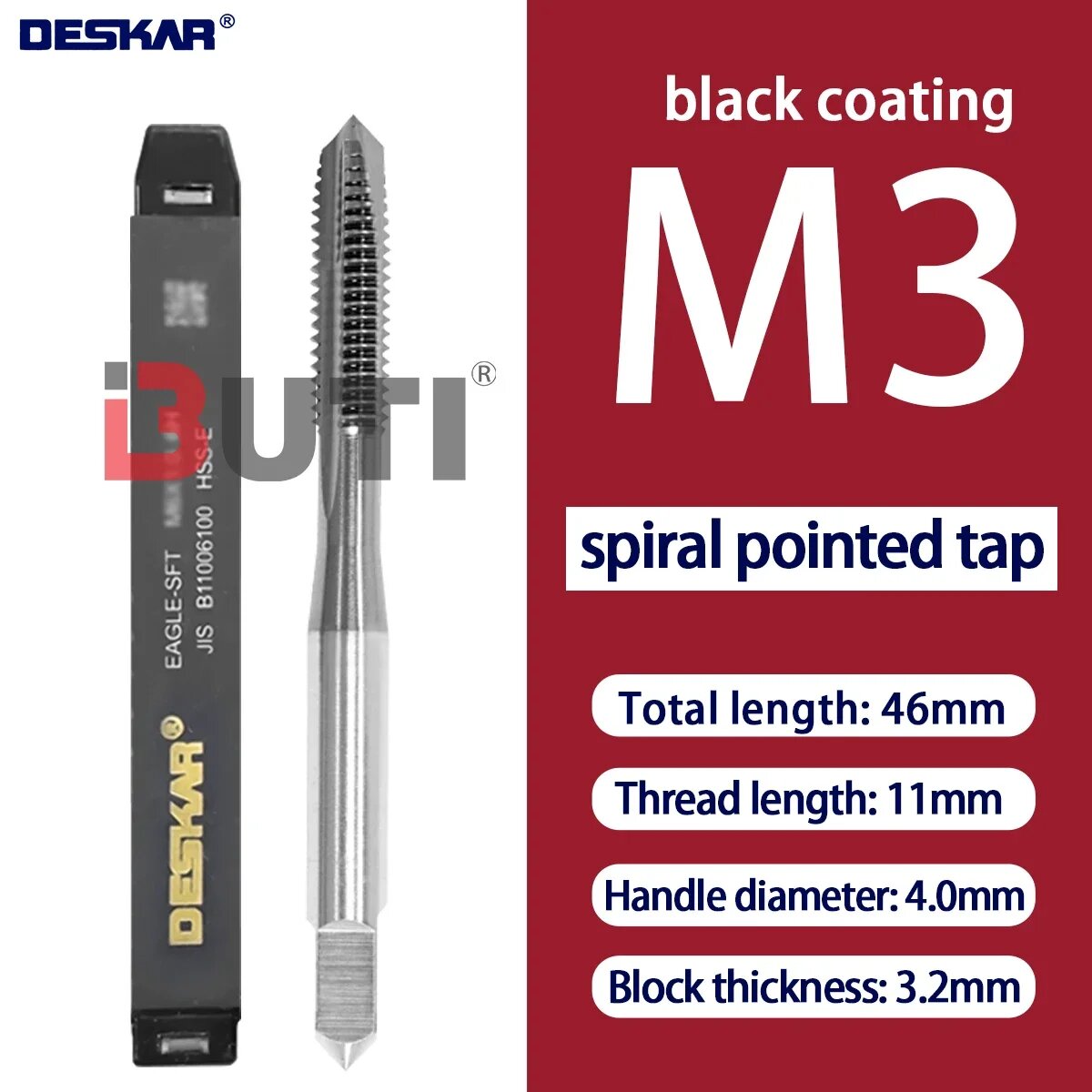 DESKAR M3 Tap, черное покрытие, Spiral Pointed, 46mm, 11mm, 4.0mm, 3.2mm
