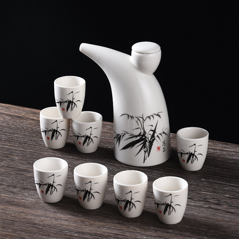 Горшок из рога керамический винный набор костюм один горшок восемь чашек белый винный сепаратор желтый бокал для вина