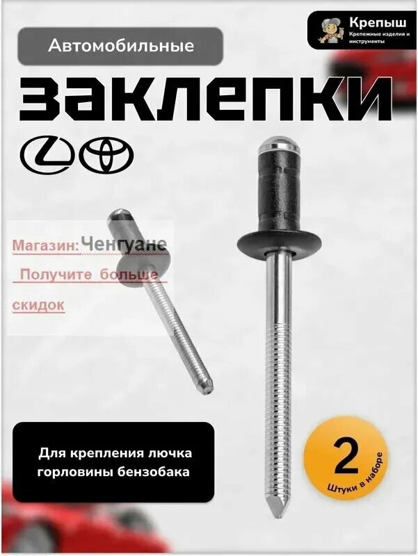 Заклепка автомобильная, 10 мм, 2 шт.