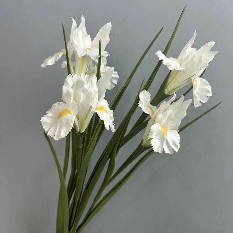 Искусственные цветы премиум весенние для декора Ирис 3 ветки силиконовые белые 70 см
