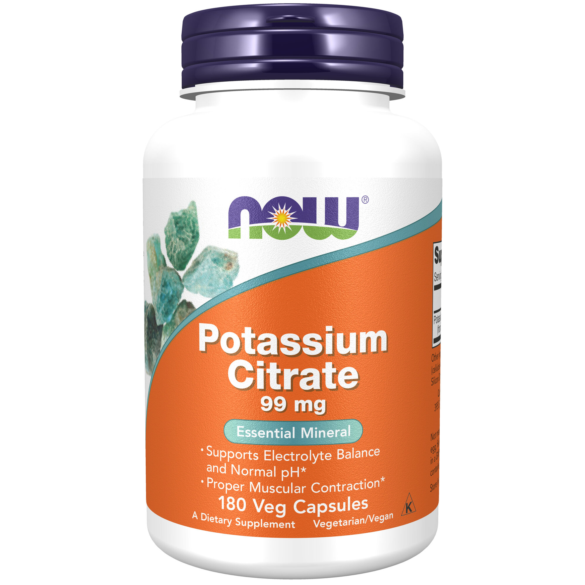 Калий цитрат 99мг, NOW Potassium Citrate,180 растительных капсул, для нервной системы, для сердца и сосудов