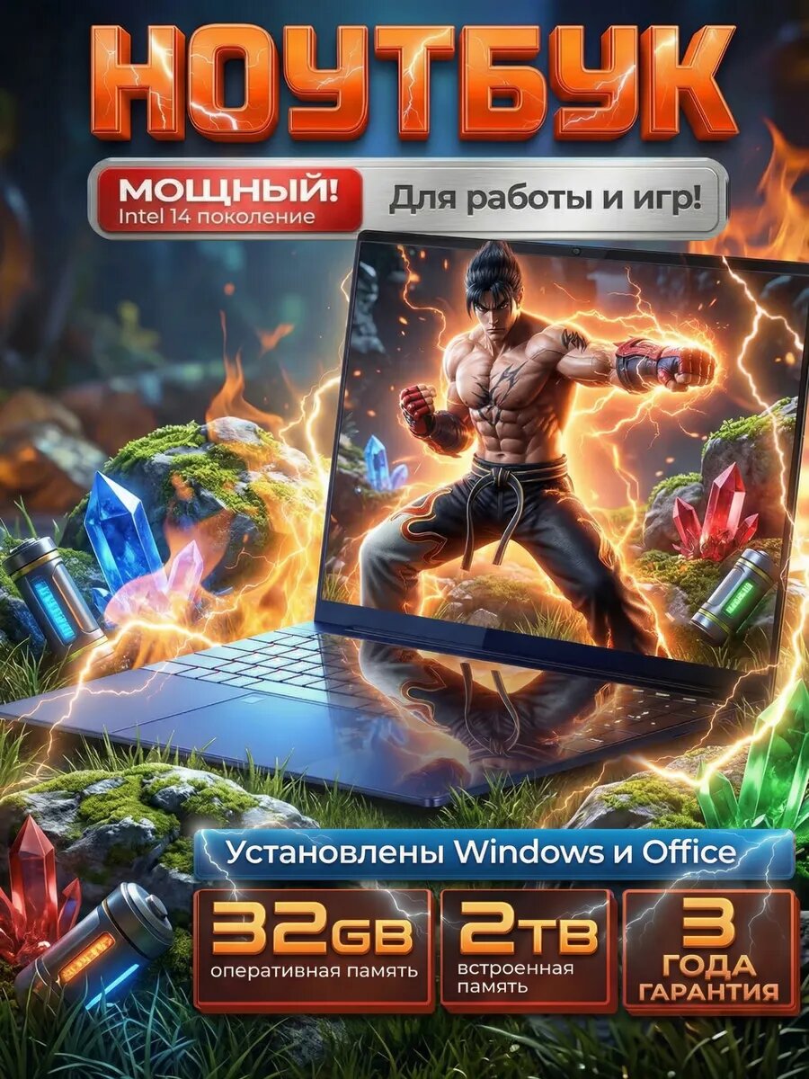 Ноутбук Intel Core i7-14700HX, 32GB RAM, 2048GB SSD, 2026 + Windows, Office