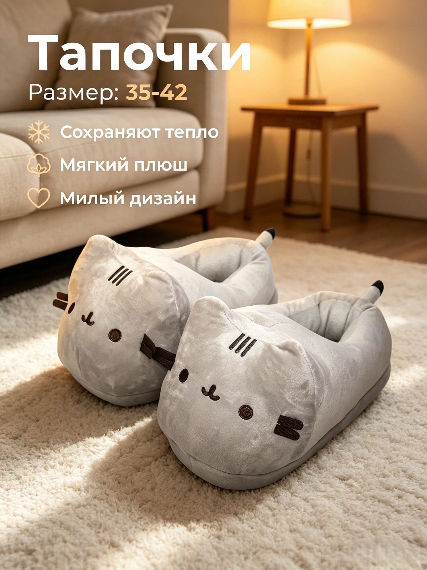 Хлопковые тапочки Kawaii Pusheen, зимние удобные теплые тапочки с героями мультфильмов аниме на мягкой подошве для мальчиков и девочек, подарок на день рождения и Рождество тапочки с мультяшными героями тапочки для детей тапочки на мягкой п