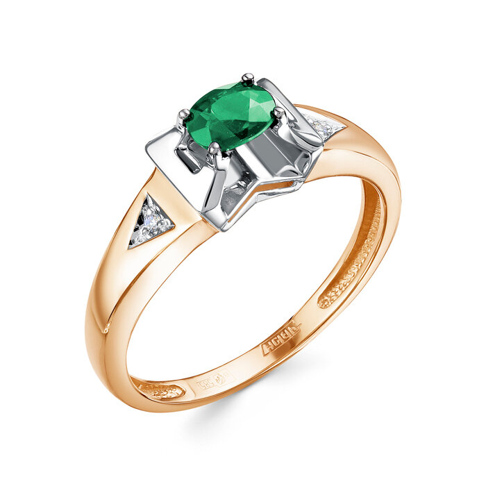 Кольцо, золото, 585 проба, изумруд, бриллиант