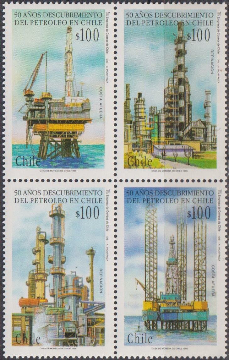 Почтовые марки Чили 1995г. "50 лет со дня открытия нефти в Чили" Нефть, Полезные ископаемые MNH