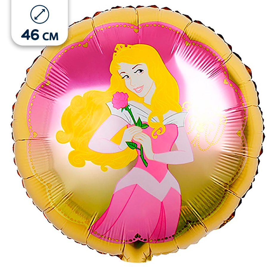 Воздушный шар Riota круглый, Принцесса, Спящая красавица, розовый/золотой, 46 см, 1 шт.